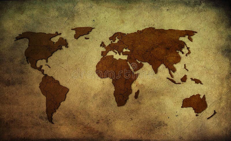 Old, Grunge world map stock illustration. Illustration of geography ...