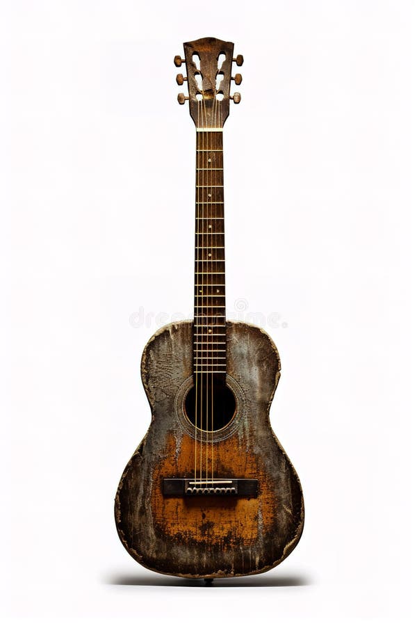 Old Grungy Guitar Isolated on White Stock Illustration - Illustration ...