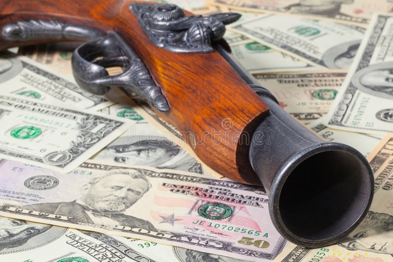 Old gun and money stock image. Image of profit, investment - 37089643