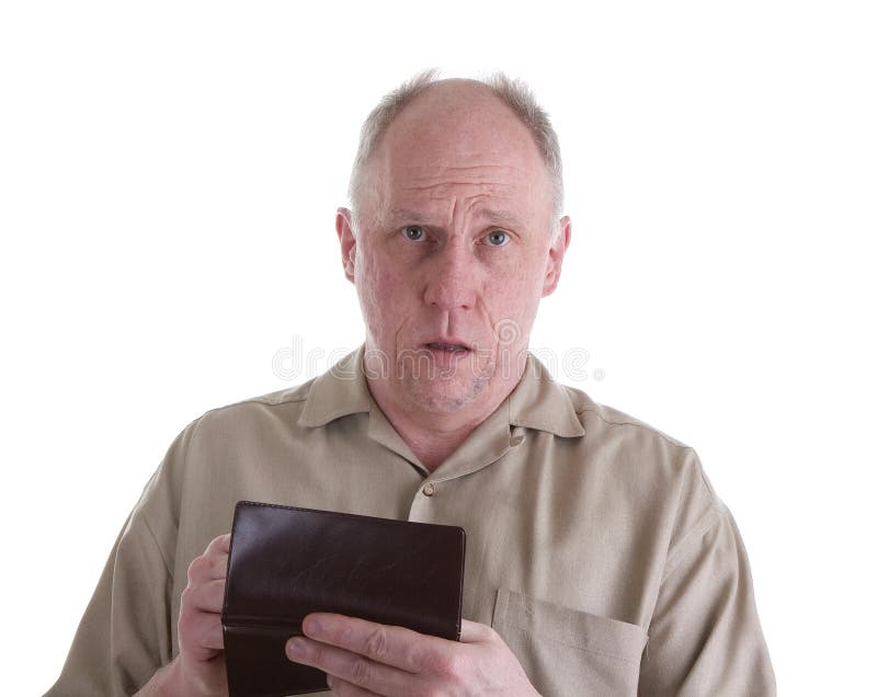 Old Guy in Brown Shirt with Checkbook Stock Image - Image of balding ...