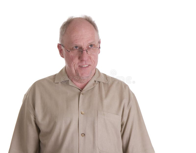 Old Guy in Brown Shirt and Glasses Looking Up Stock Image - Image of ...