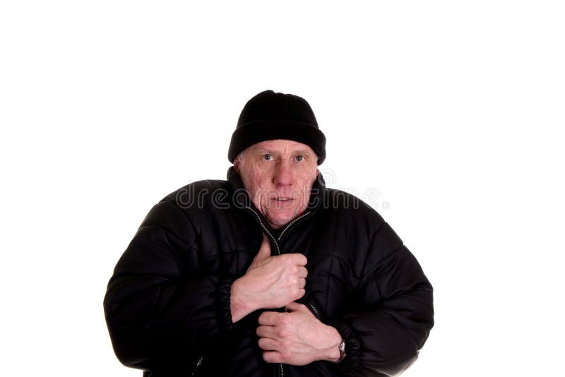 Old Guy Cold in Black Coat and Hat Stock Image - Image of shirt ...