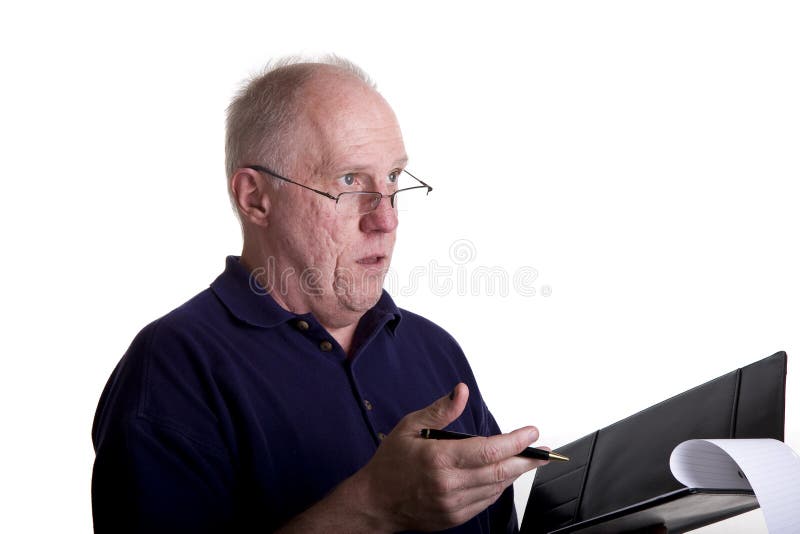 Old Guy Explaining Deal in Notebook Stock Image - Image of white ...