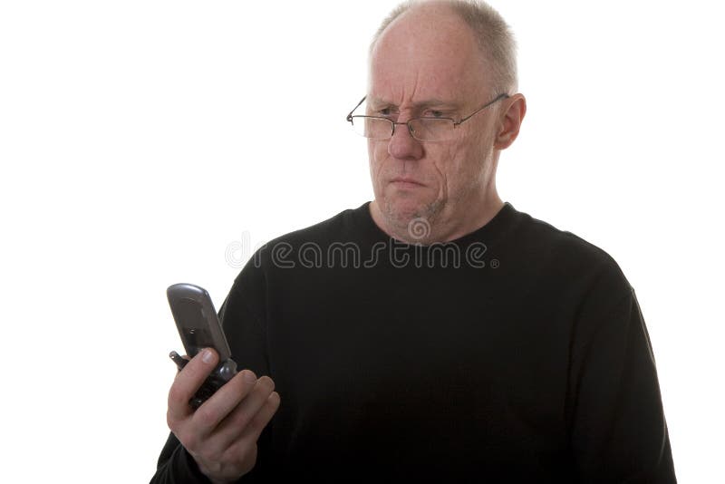 Old Guy in Glasses Looking at Phone Confused Stock Image - Image of ...