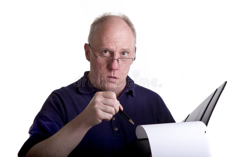 Old Guy Pointing To Problem in Notebook Stock Image - Image of ...