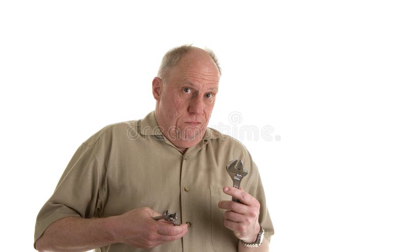 Old Guy with Tools stock photo. Image of wrench, bald - 4918690