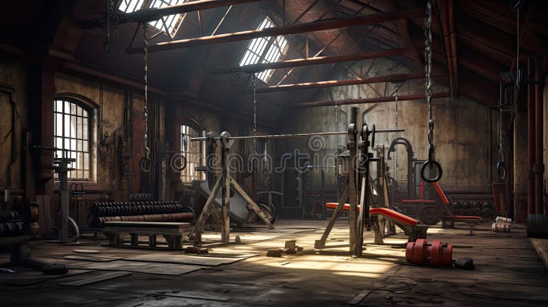 Old Gym Interior with Equipment Stock Illustration - Illustration of ...