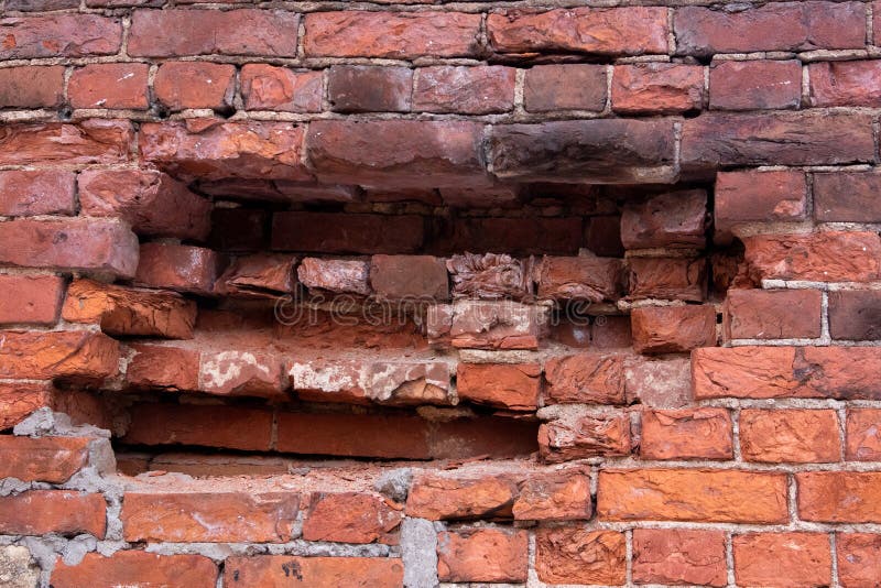 Old Half Destroyed Stone Wall of Red Bricks Stock Image - Image of aged ...