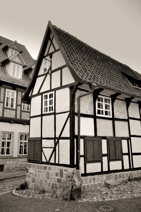 An Old Half-timbered Building Stock Image - Image of germany, cross ...
