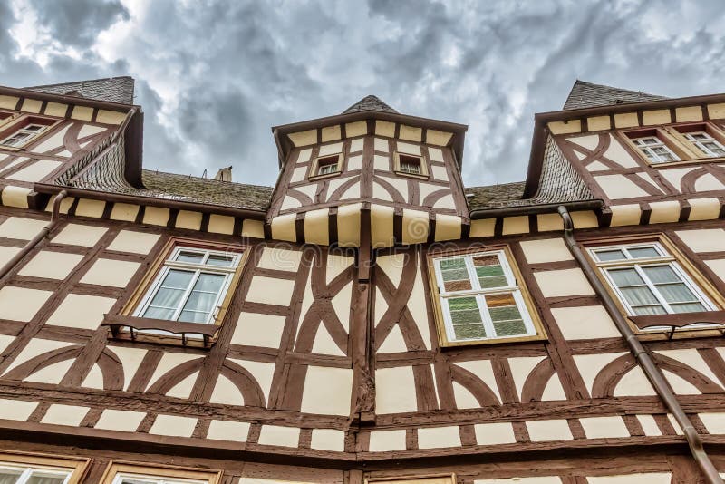Old Half-timbered House with Dark Overcast Sky Stock Photo - Image of ...
