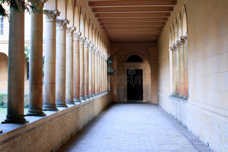 Old Hallway in an Abandoned Building with a Mysterious Dark Brown Door ...