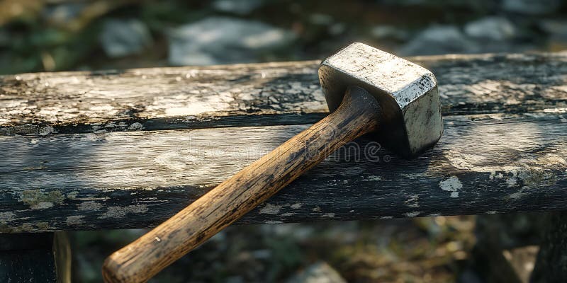 Old Hammer on Dark Wood Rustic Tool Image Stock Illustration ...