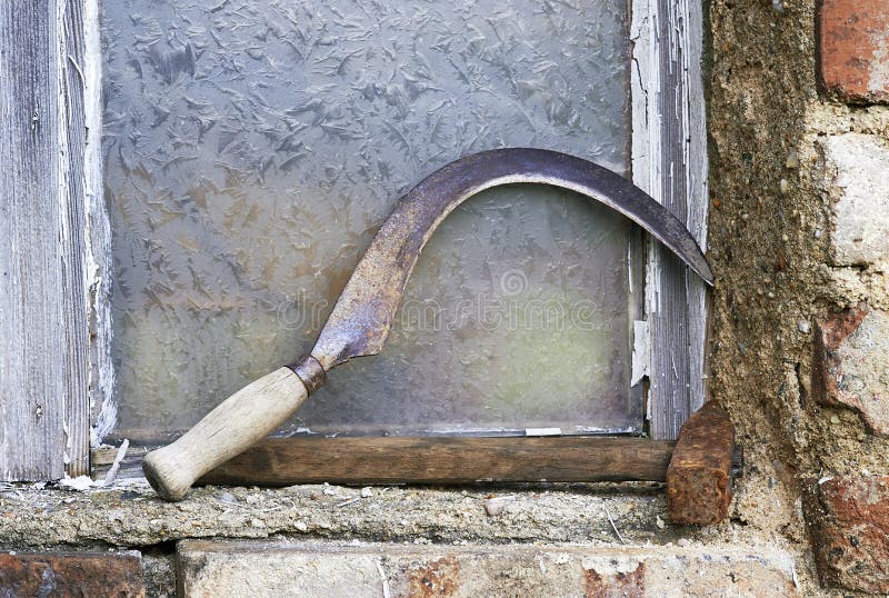 Old hammer and sickle stock image. Image of grunge, plank - 155021571