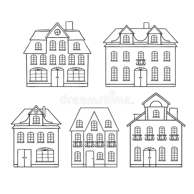 Old Hand Drawing Houses Isolated. Vector Stock Vector - Illustration of ...