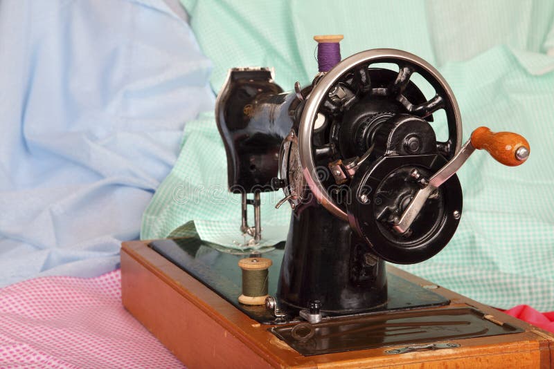 Old, Hand Sewing Machine with a Needle, Retro Coils of Colored Threads ...