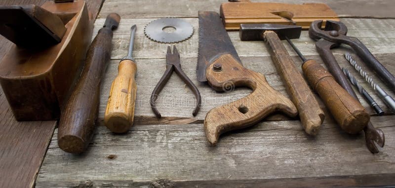 Old hand tools in a row. stock image. Image of maintenance - 50538175