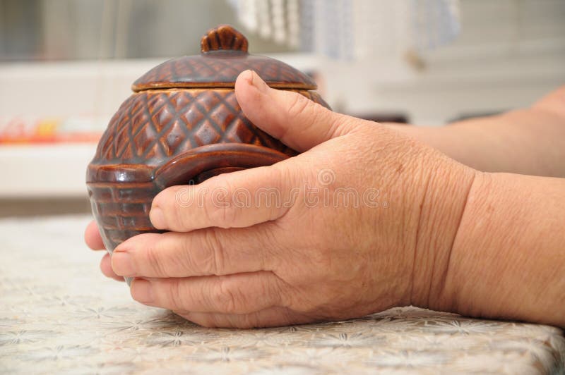 Old Hands Holding Cooking Saucepan Stock Image - Image of hand ...