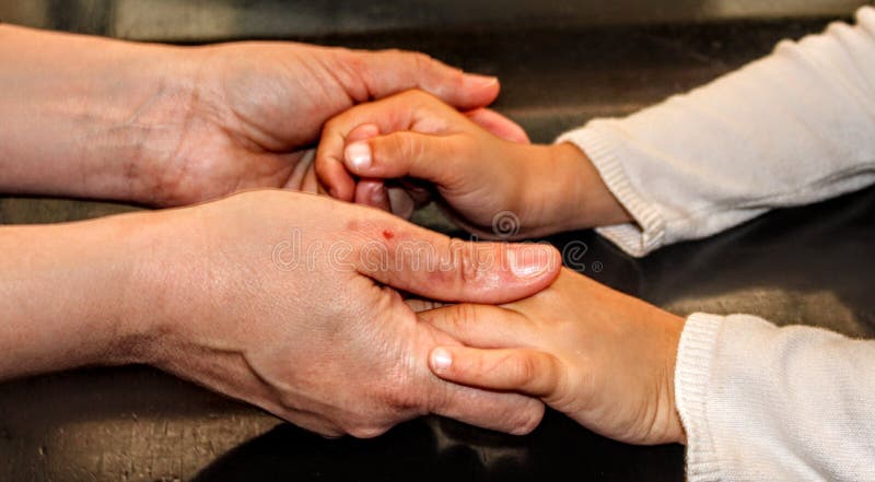 Old Hands Holding Small Hands Stock Image - Image of concept, female ...