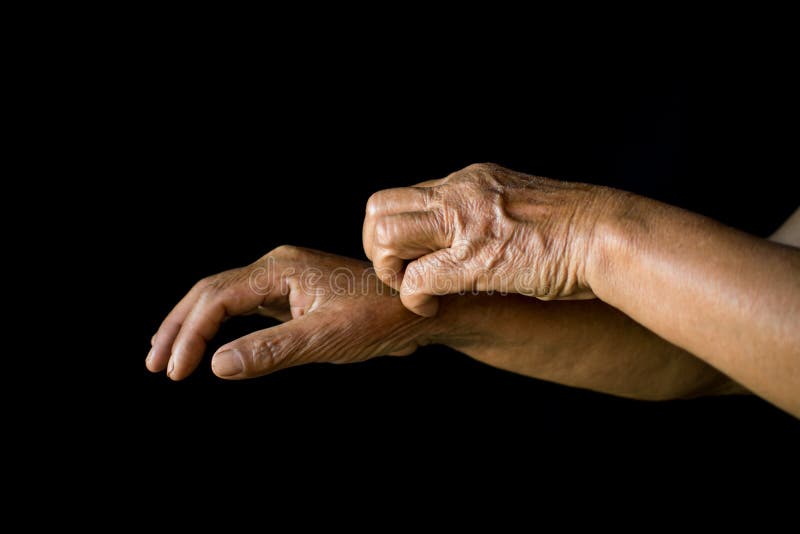 Old Hands Itching on Black Background Stock Image - Image of itchy ...
