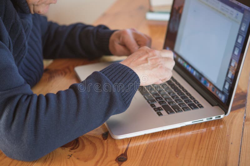 Old Hands on the Keyboard. Retired Person Learn To Use Computer Stock ...