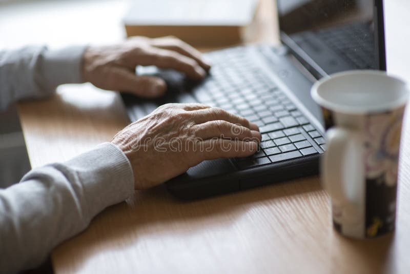 Old Hands on Laptop Keyboard Stock Image - Image of grandfather ...