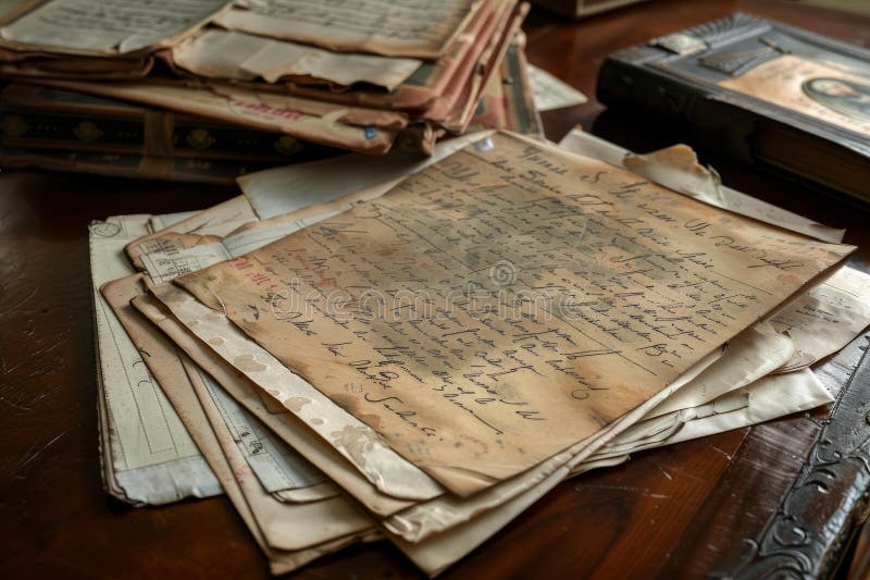 Old Handwritten Letters and Documents Lying on Wooden Desk Stock Image ...