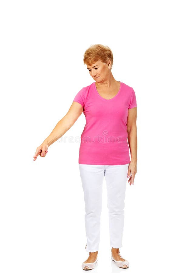 An Old Happy Lady Pointing for Something Stock Image - Image of ...
