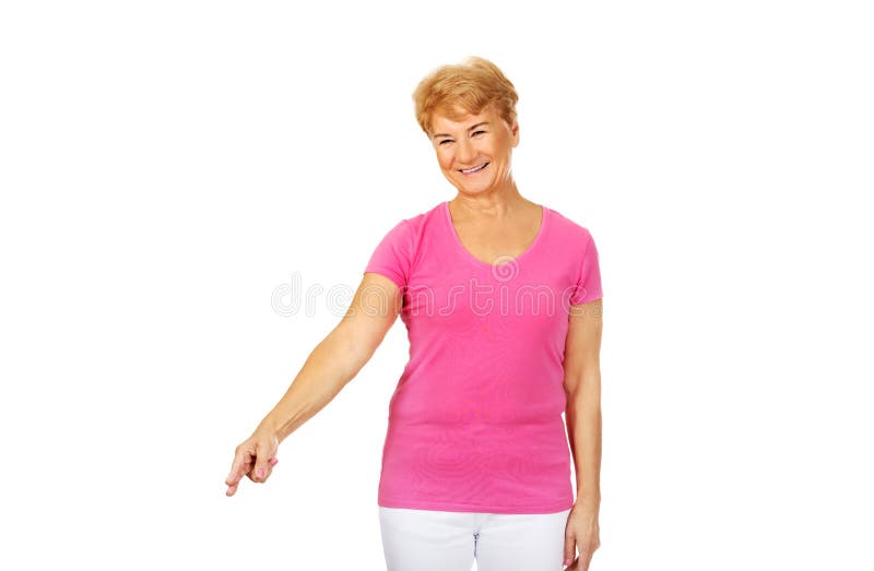 An Old Happy Lady Pointing for Something Stock Photo - Image of looking ...