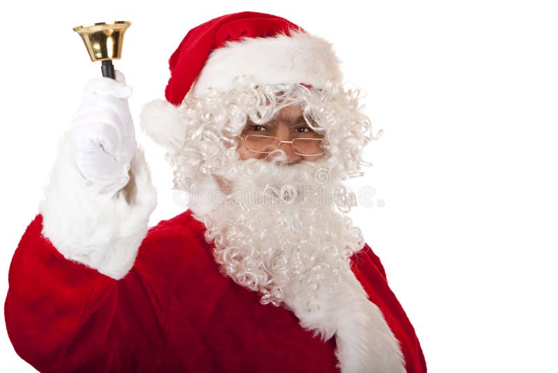 Old Happy Santa Claus Ringing Christmas Bell Stock Image - Image of ...