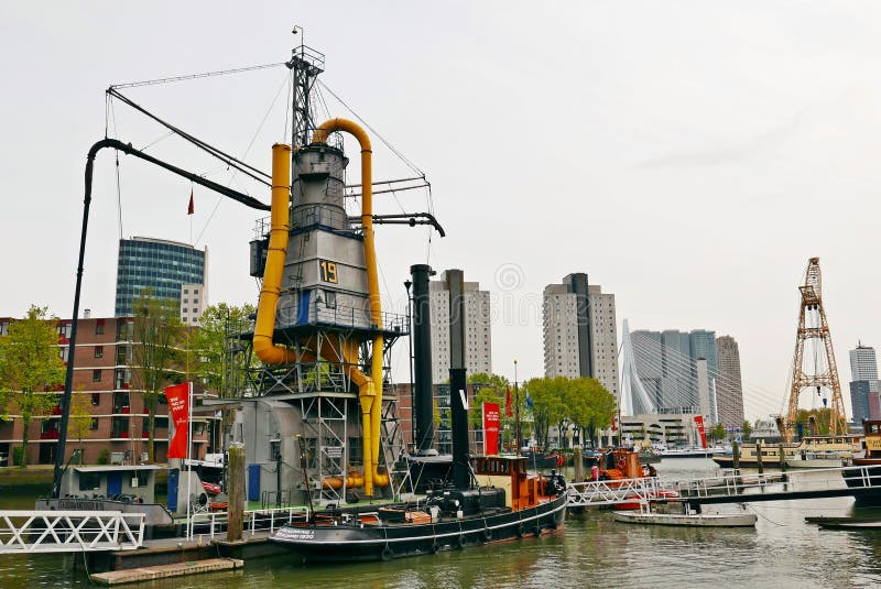 Old harbor of Rotterdam editorial stock photo. Image of historical ...