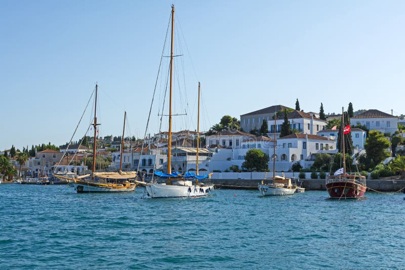 Spetses Old Harbour Panoramic Stock Image - Image of sail, marine: 156989