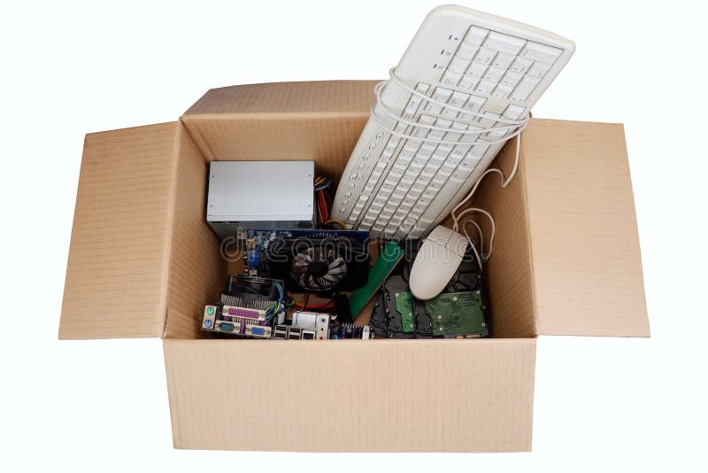 Paper Box with Computer Hardware Part Electronic Waste Isolated on ...