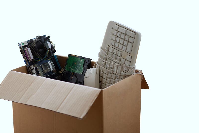 Paper Box with Computer Hardware Part Electronic Waste Isolated on ...