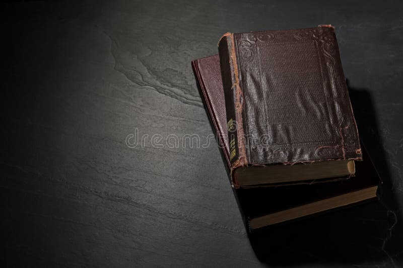 Old Hardcover Books on Black Textured Table, Space for Text Stock Photo ...