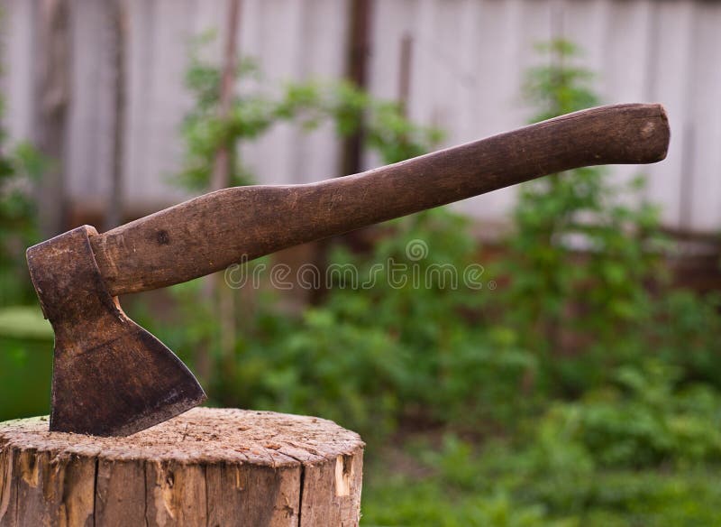 Old Hatchet in Wood stock photo. Image of tool, fire - 41266778