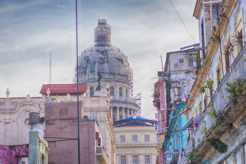 Old Havana Buildings and Capitol Dome Stock Photo - Image of famous ...