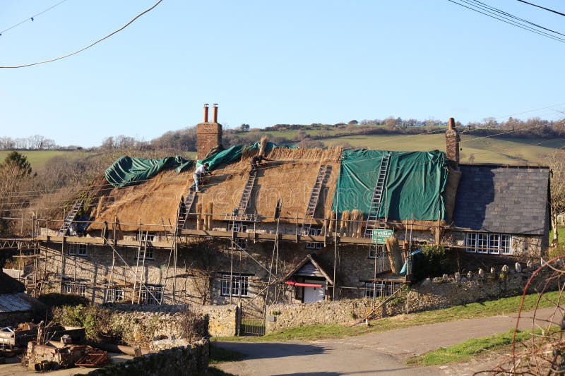 Old hay roof replacement stock photo. Image of access - 360014150
