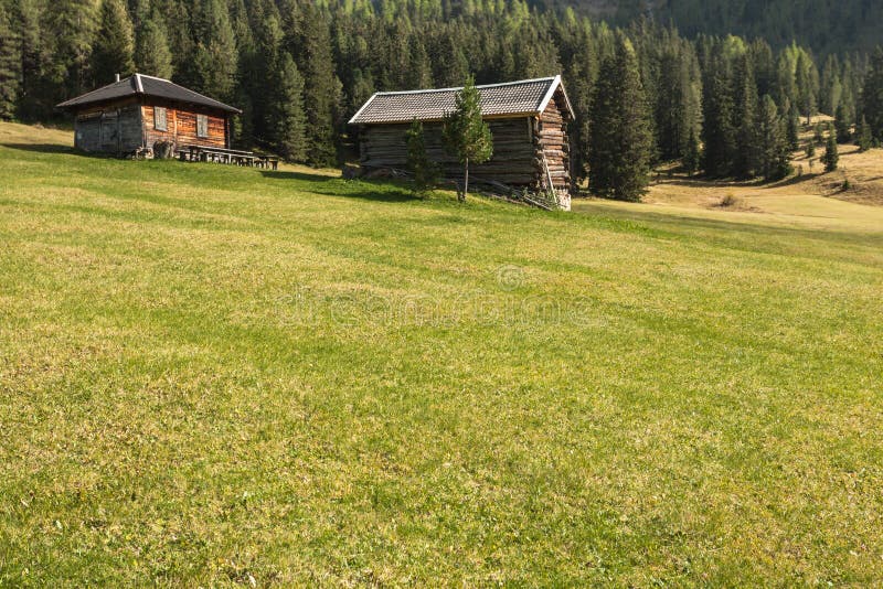 Old Hayloft in a Pasture in Val Di Funes at Fall Stock Photo - Image of ...