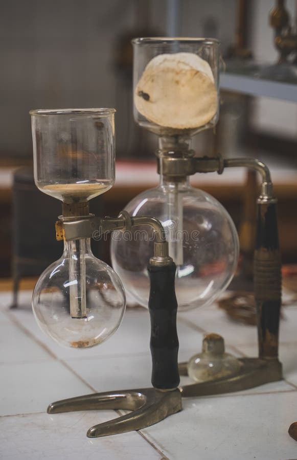 Old Heating Mantle and Flasks Stock Photo - Image of condenser ...