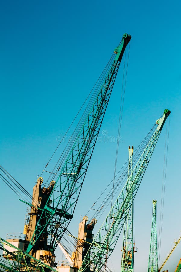 Old Heavy Loading Cranes in Port Dock Stock Photo - Image of outdoor ...