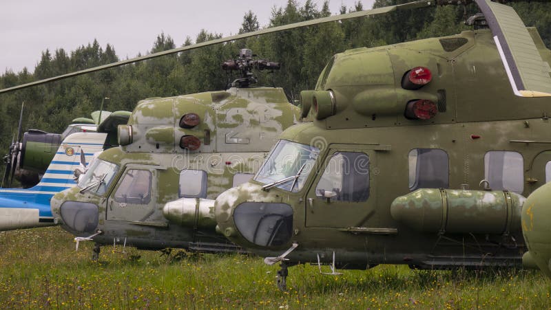 Old Helicopter. Group of Helicopters in the Open Air. Stock Photo ...
