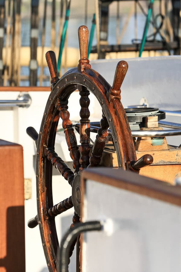 Old Helm on Sailing Ship in Sunrise Light Stock Image - Image of ...
