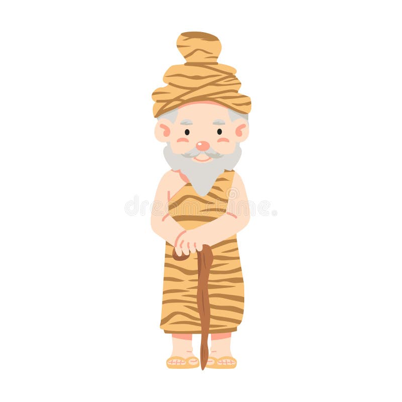 An Old Hermit Holding a Staff Stock Vector - Illustration of culture ...