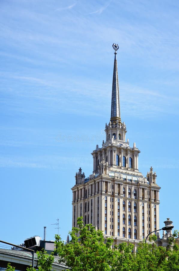 Old High-rise Building in Moscow - Hotel Stock Photo - Image of green ...