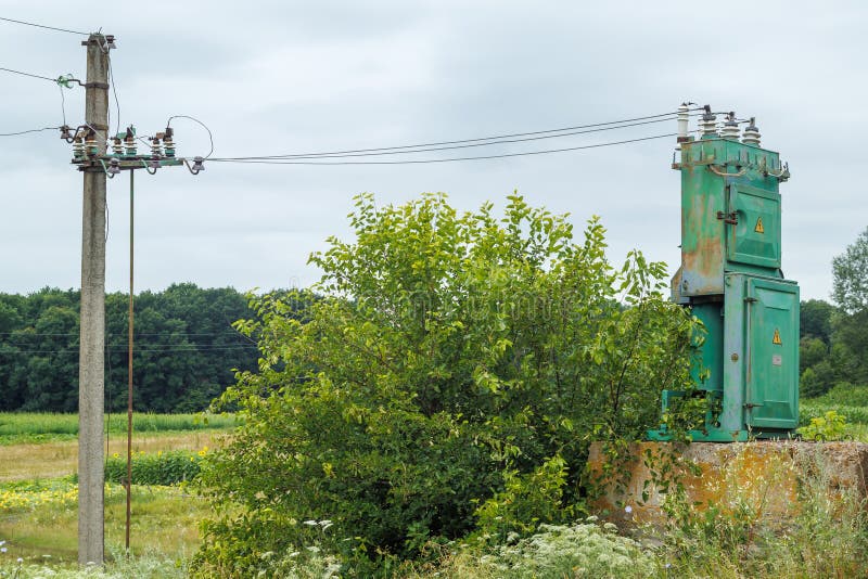 Old High Voltage Transformer and Power Line Stock Image - Image of ...