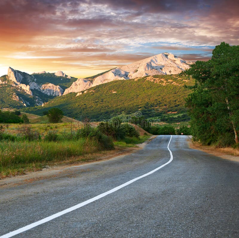 Mountain sunset and road stock image. Image of journey - 18558951