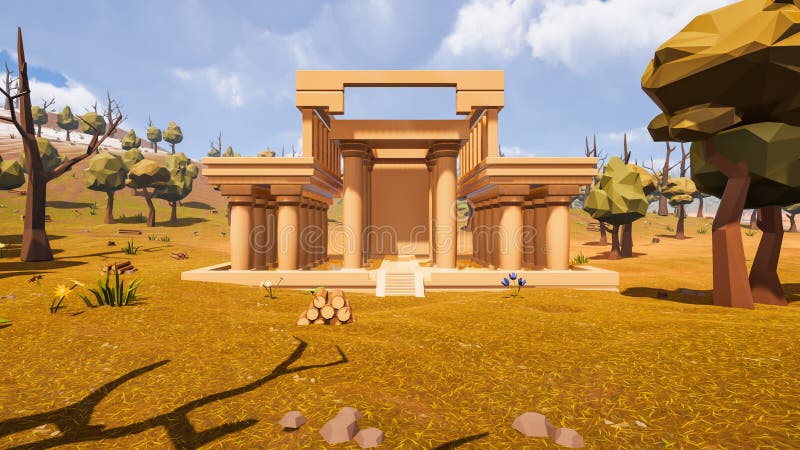 An Old Historic Building in the Center of a Low Poly Scenery ...