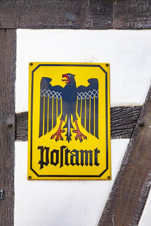 Old Historic Post Office Sign Postamt at a Half Timbered Wall Editorial ...