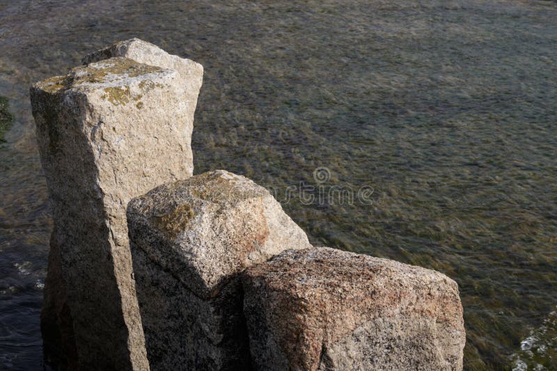 Old Historical Beige Stone Pier Posts in Sea Stock Image - Image of ...