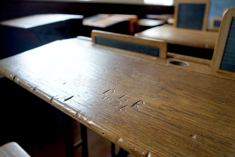 Old Historical Classroom with Wooden Desks and Chalkboards Stock Image ...